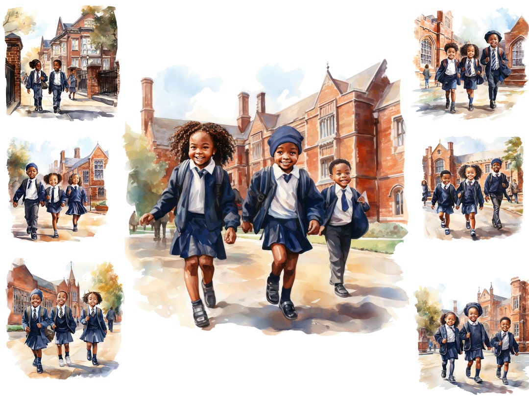 Watercolour African American Kids Clipart, Kids Back to School Png ...