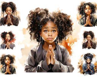 Watercolour Black Woman Praying, African American Woman Praying Clipart, Meditation Png, Full ...