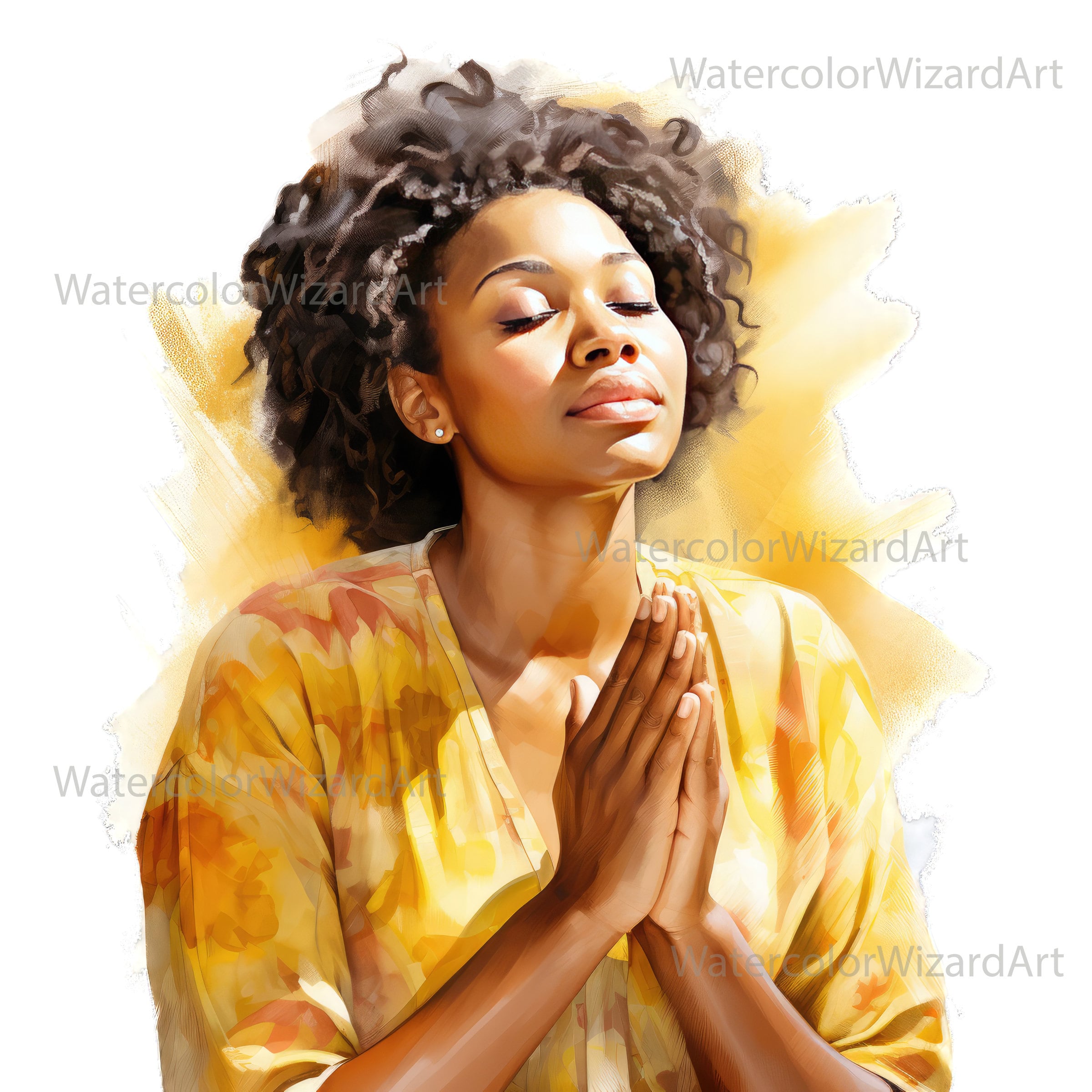 Watercolour Black Woman Praying, African American Woman Praying Clipart, Meditation Png, Full ...