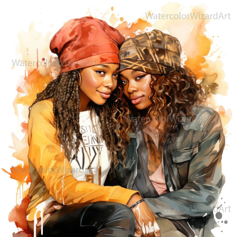 Watercolour Black Girls Best Friends Clipart, Best Female Friend Png ...