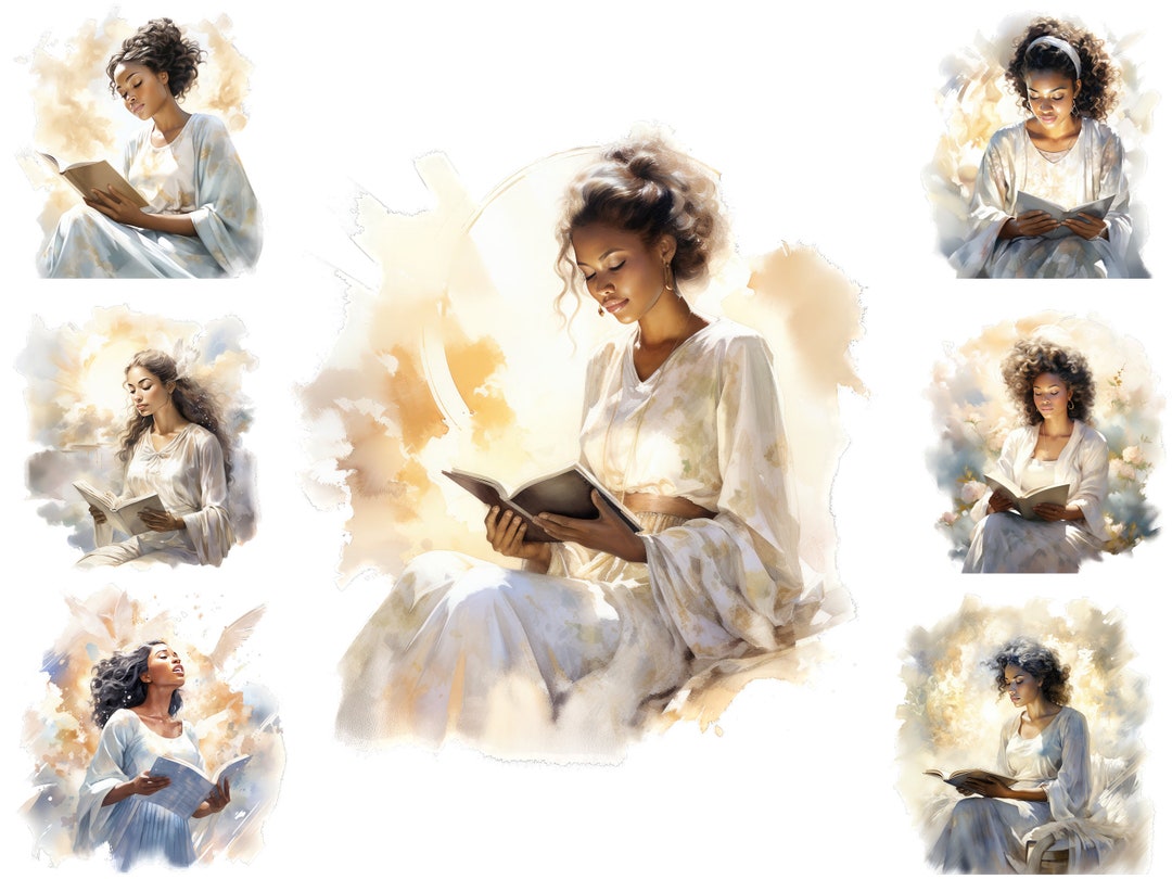 Watercolour Black Woman Bible Study Clipart, African American Woman ...