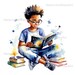 Watercolour Bookworm Black Boy Clipart,boy Books Clipart, Book Lover ...