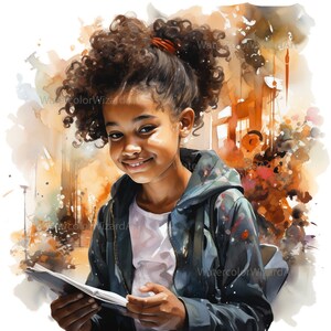 Watercolour Happy African American Black School Kids Clipart, Children ...