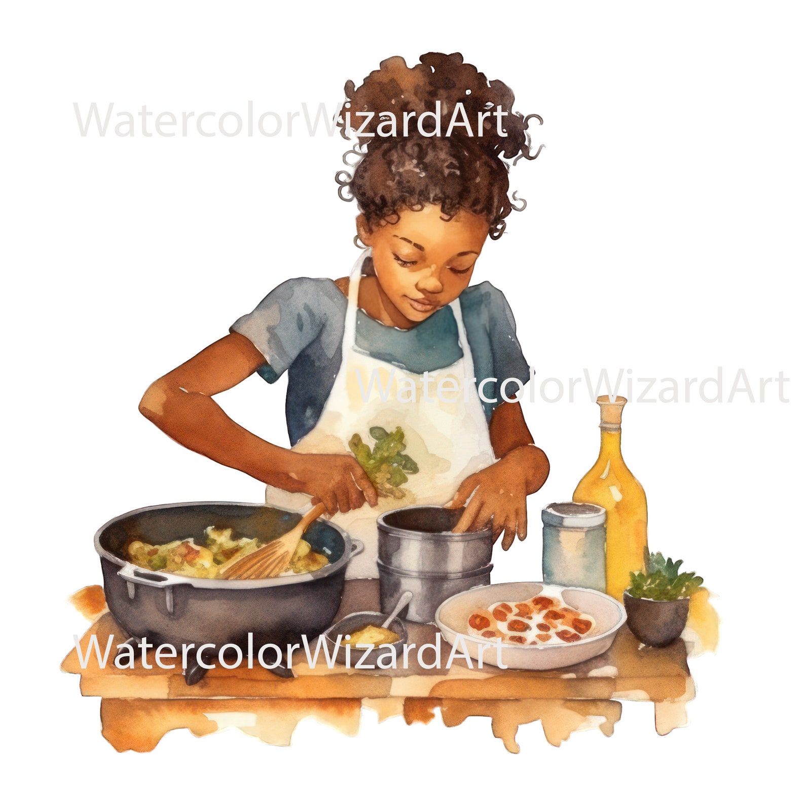 Watercolour Black Girl Cooking Clipart, Girl Culinary Clipart, Girl ...