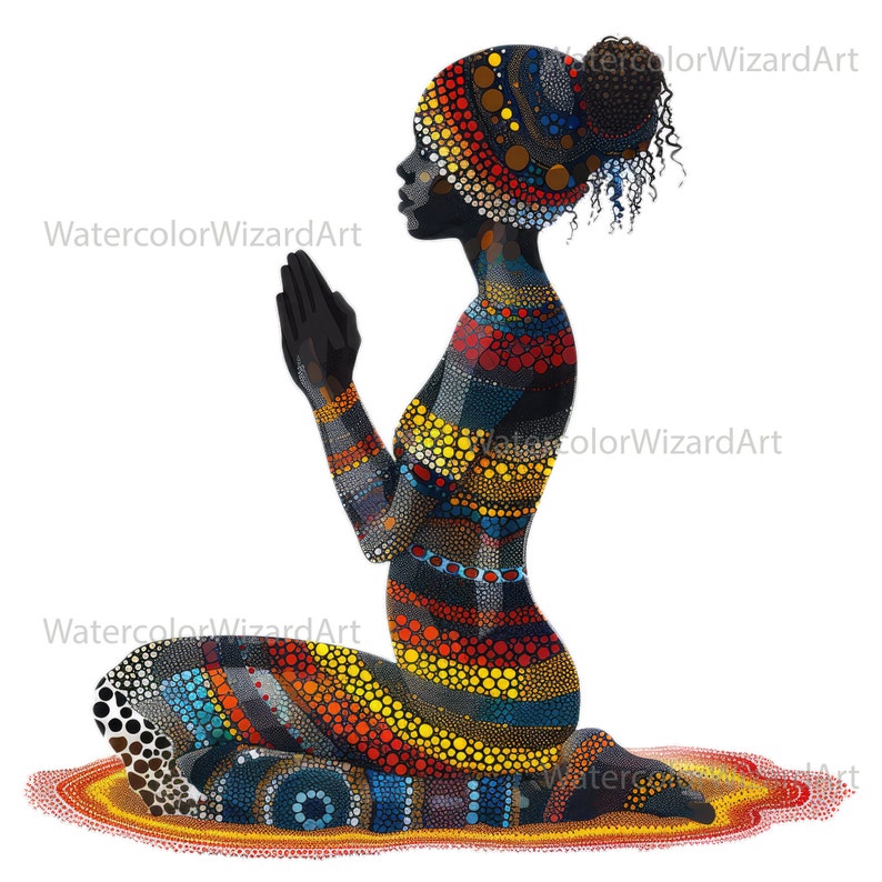 Watercolour Black Woman Praying, African American Woman Praying Clipart, Meditation Png, Full ...