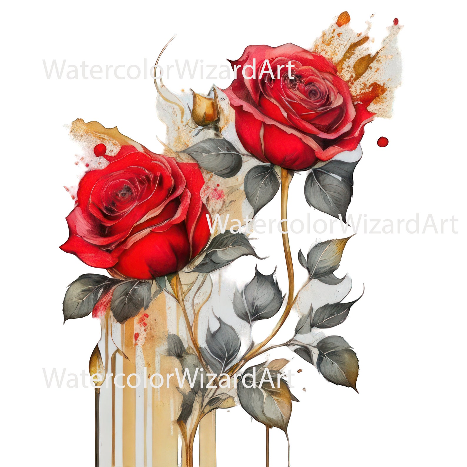 Watercolour Red Roses Clipart Cute Red Roses Png Flowers - Etsy