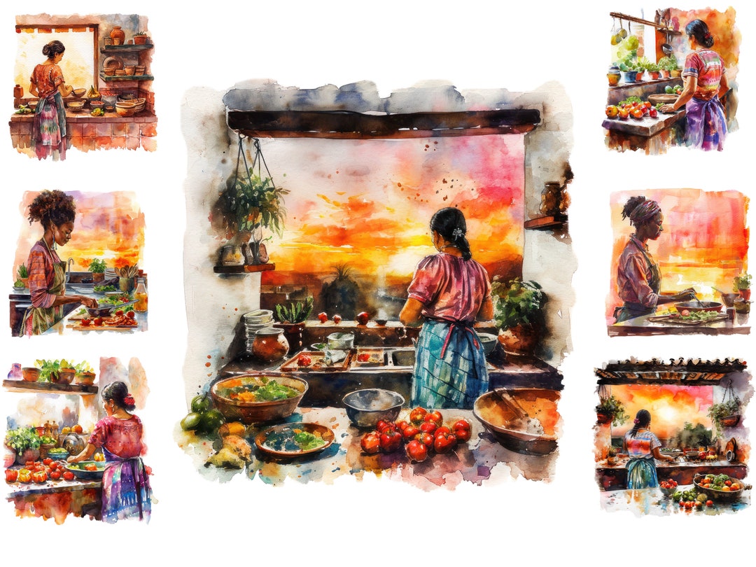 Watercolour Mexican Woman Culinary Clipart, Hispanic Woman Cooking Png ...