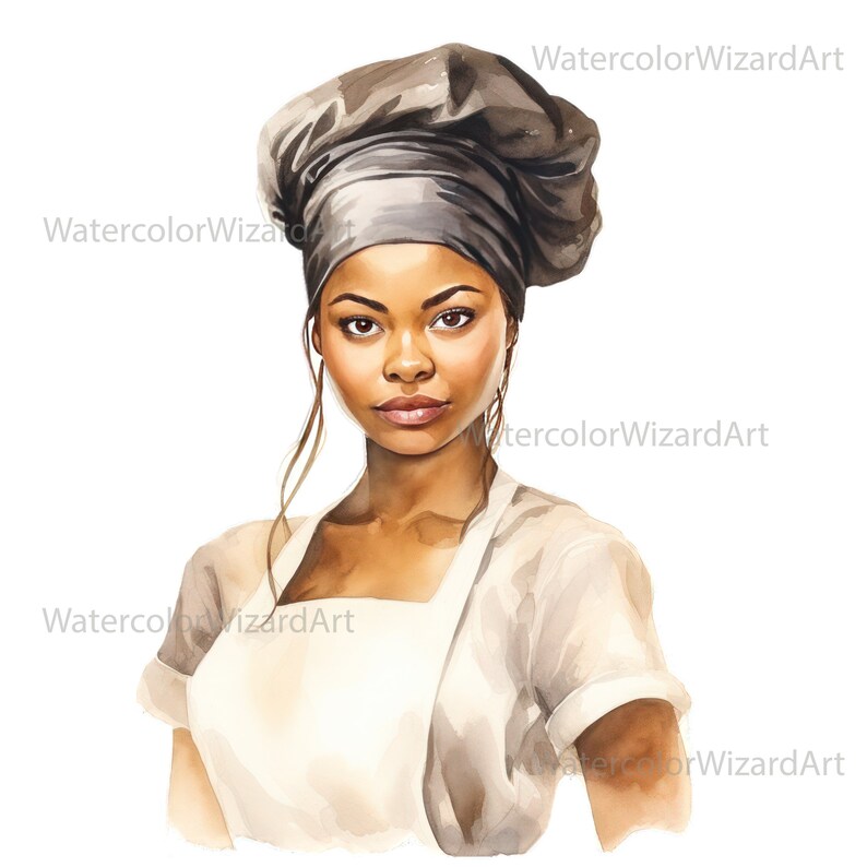 Watercolour Black Woman Bakery Chef Clipart, African American Chef Png ...