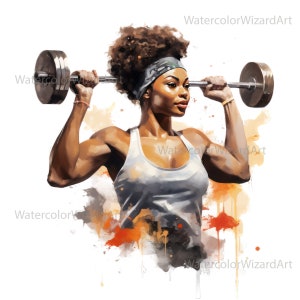 Watercolour Black Girl Fitness Clipart, African American Woman Sports ...