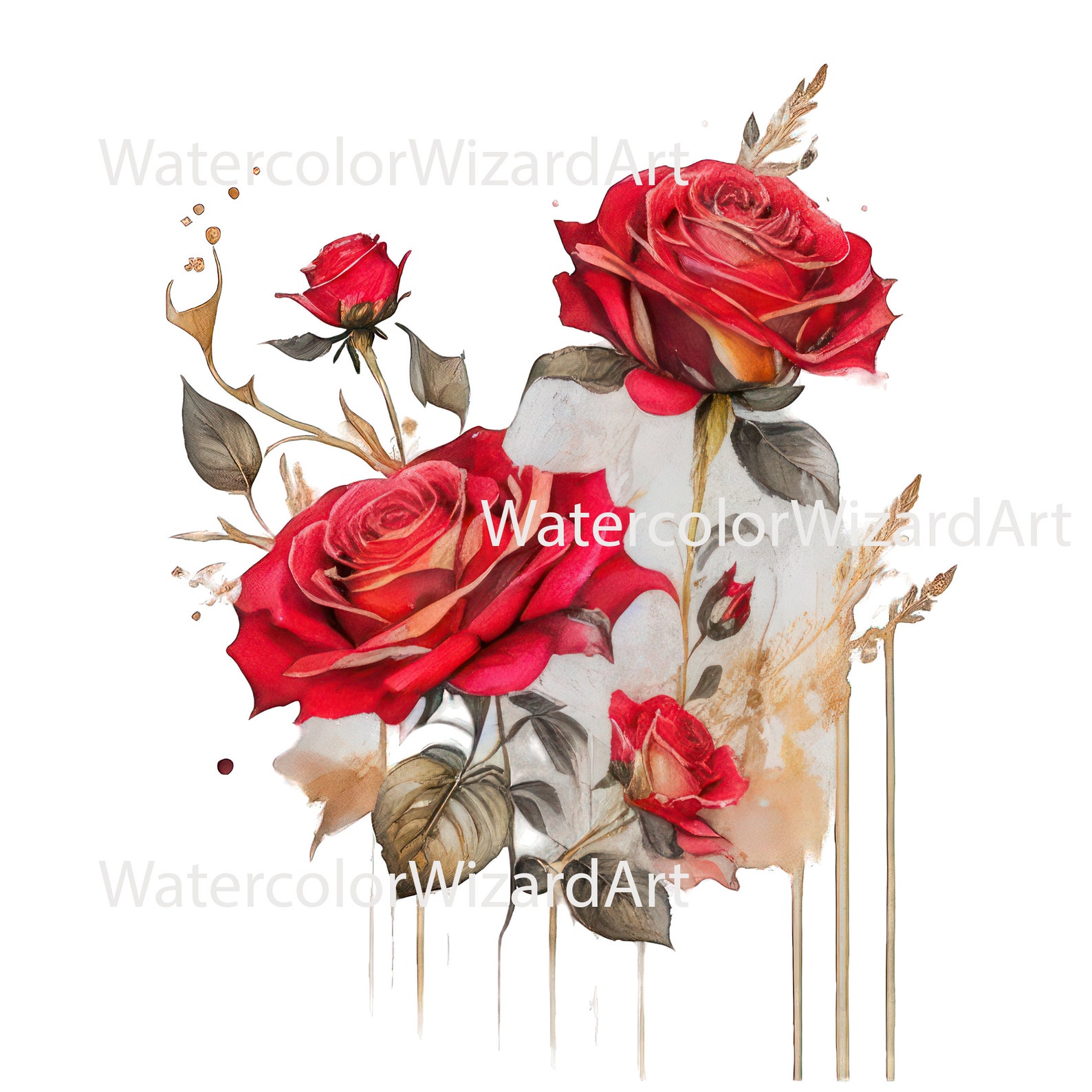 Watercolour Red Roses Clipart Cute Red Roses Png Flowers - Etsy