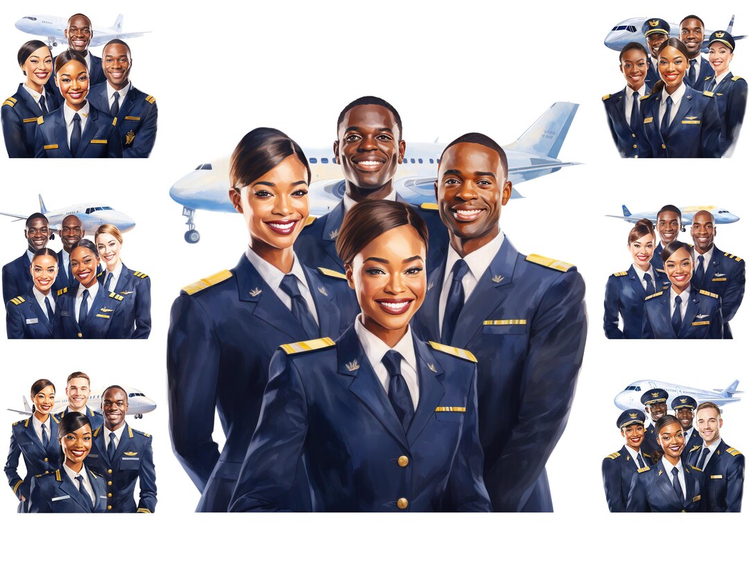 Watercolour African American Aircraft Pilot Clipart, Avia Crew Png ...