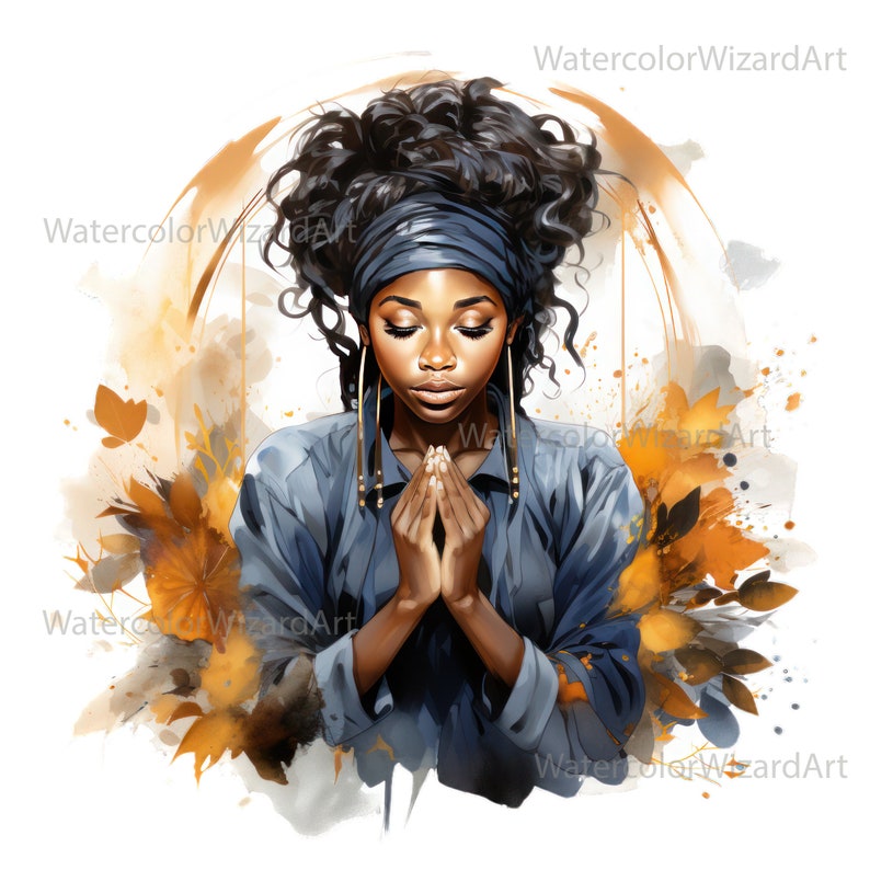 Watercolour Black Girl Praying, African American Girl Clipart, Sublimation Png, Full Commercial ...
