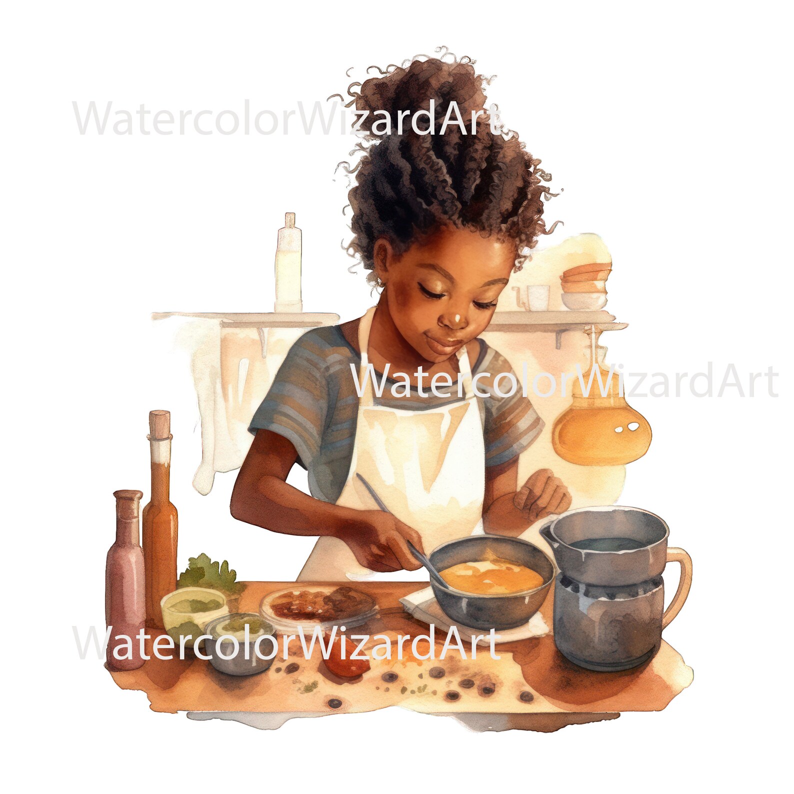 Watercolour Black Girl Cooking Clipart Girl Culinary Clipart - Etsy