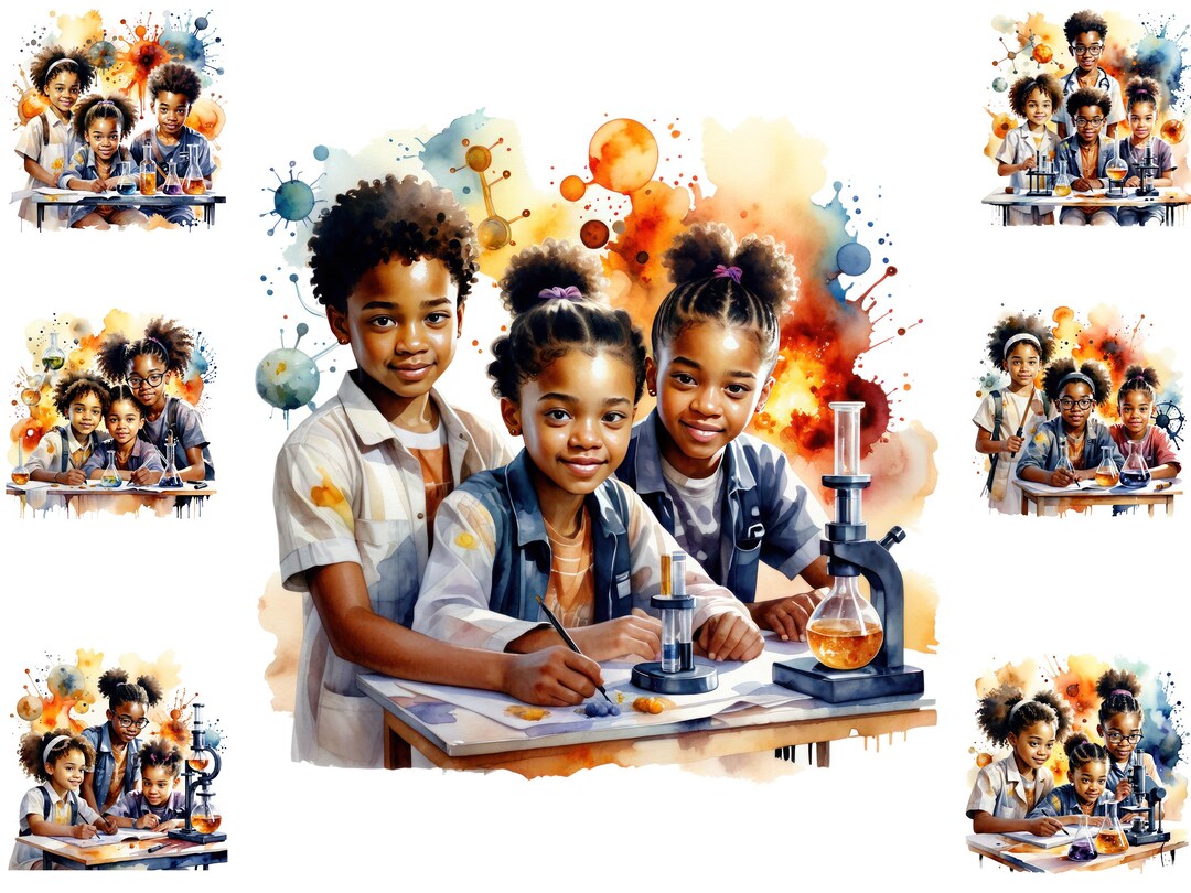 Watercolour African American School Kids Clipart, Black Kids Back to ...