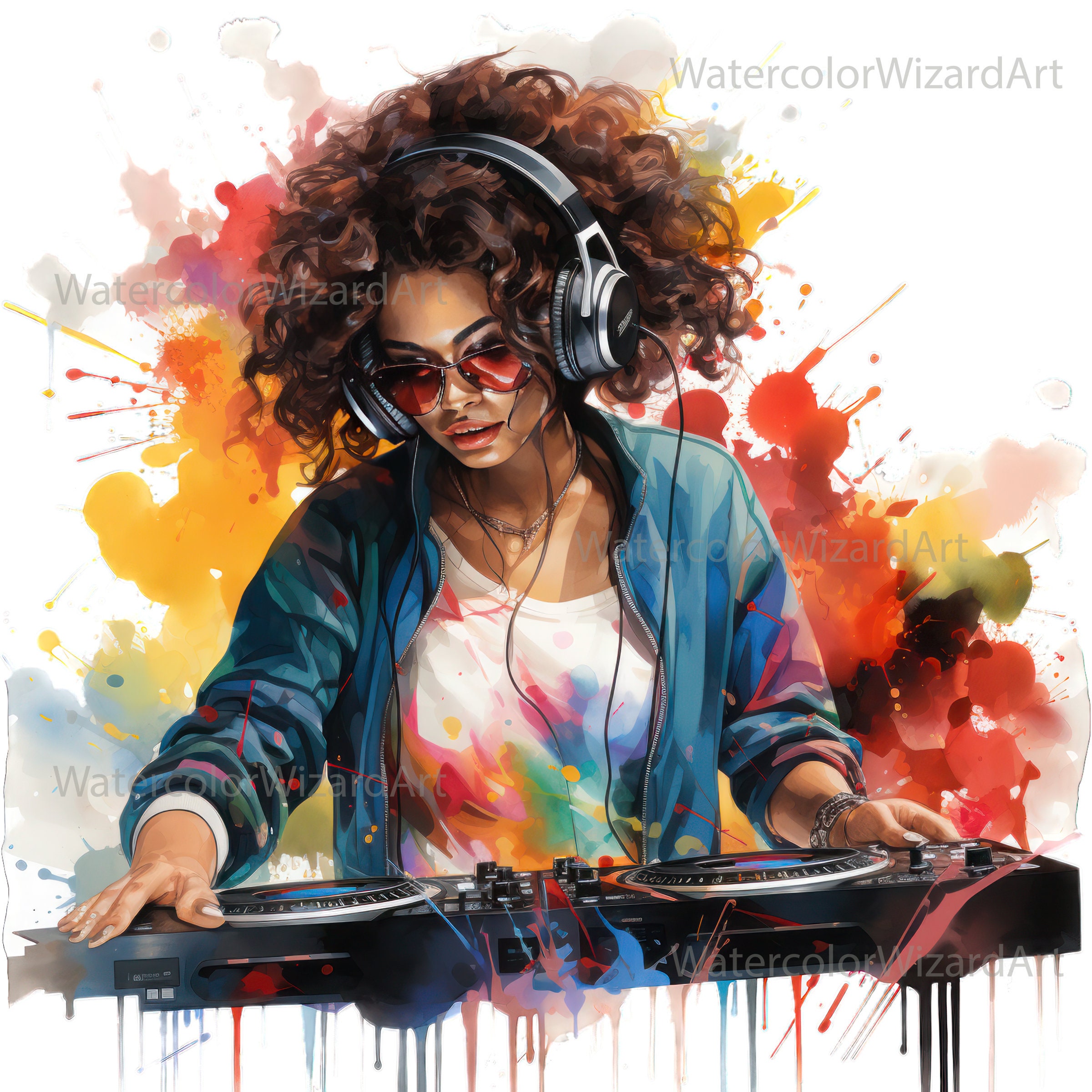 Watercolour Black Female DJ Clipart, African American Woman DJ Png ...