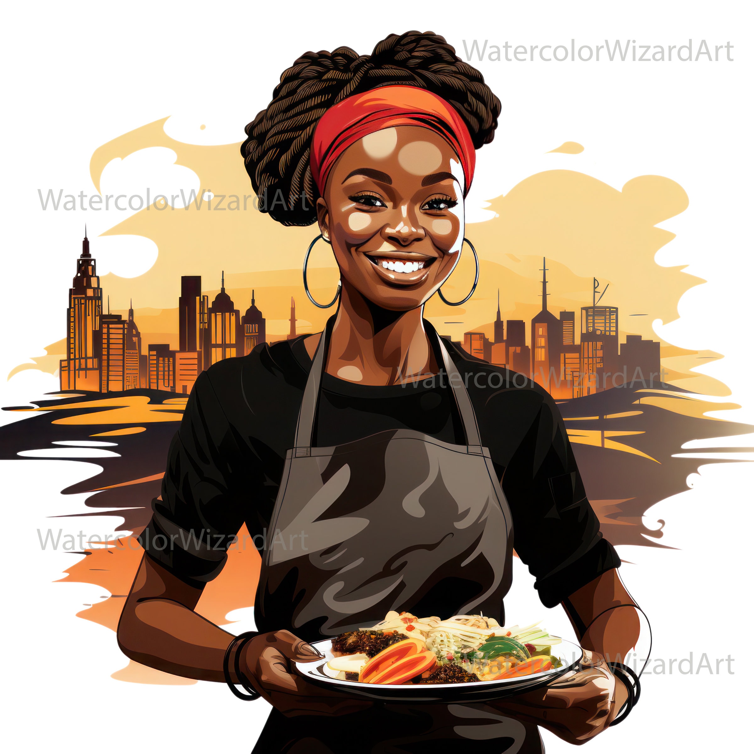 Watercolour Black Woman Chef Clipart, African American Chef Png ...