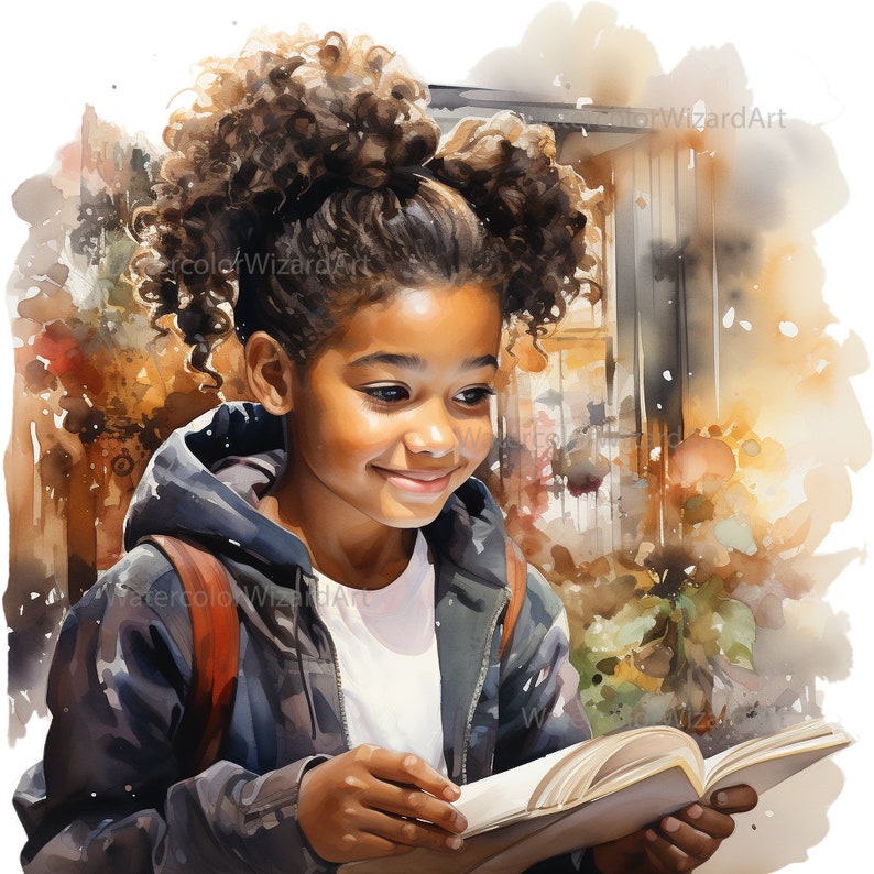 Watercolour Happy African American Black School Kids Clipart, Children ...