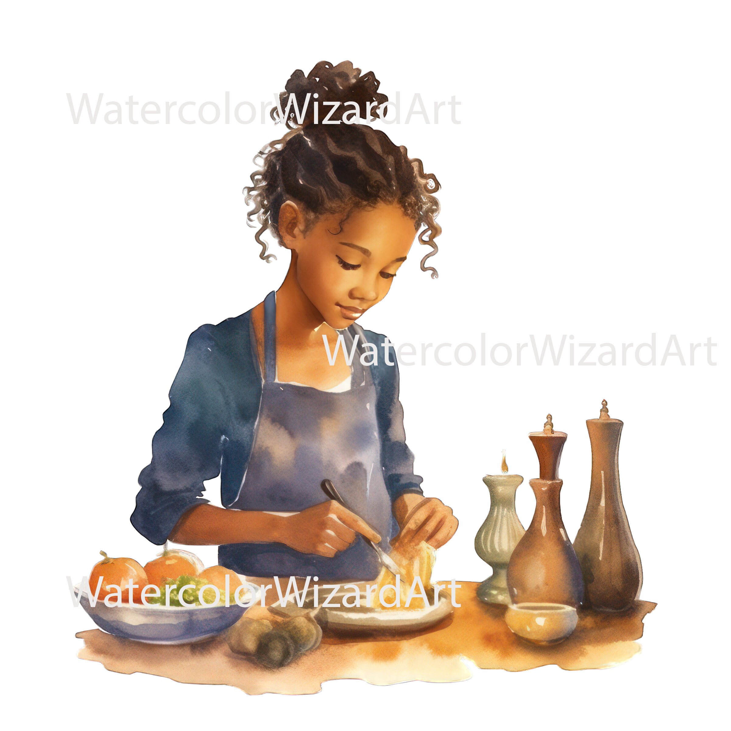 Watercolour Black Girl Cooking Clipart, Girl Culinary Clipart, Girl ...
