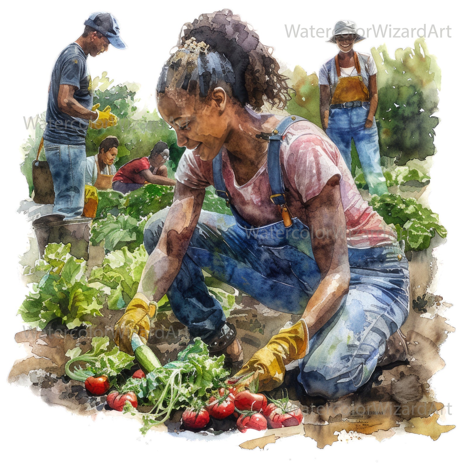 Watercolour Black Woman Gardening Png, African American Woman Gardener ...
