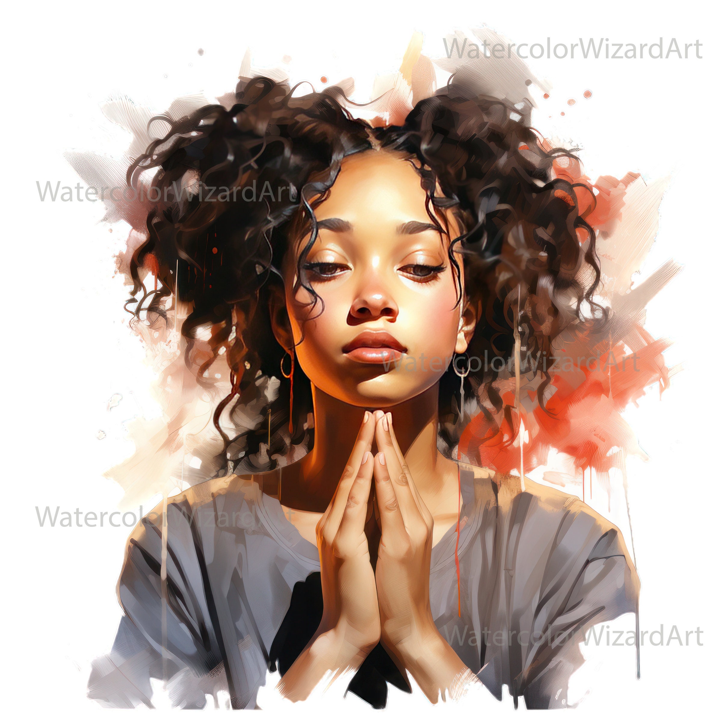 Watercolour Black Girl Praying, African American Girl Clipart, Sublimation Png, Full Commercial ...