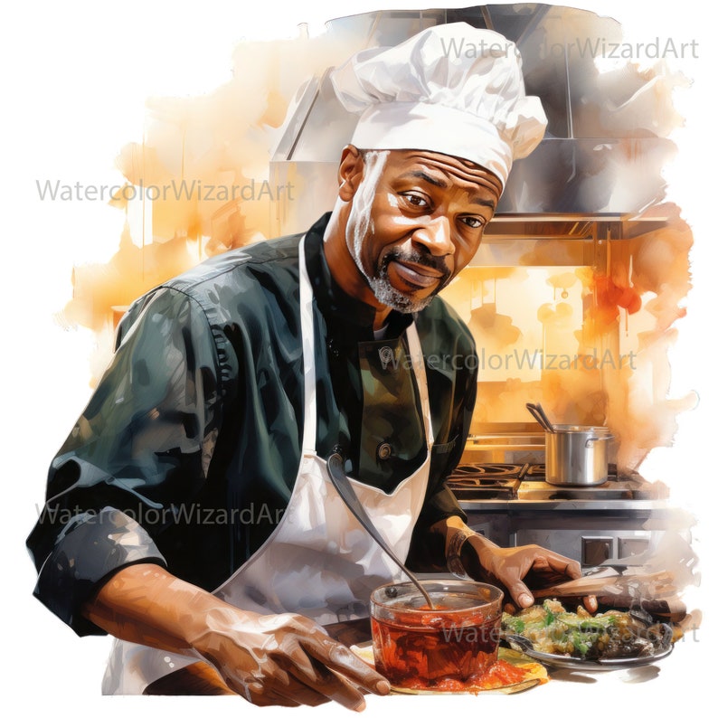 Watercolour Black Man Chef Clipart, African American Chef Png, Cooking ...