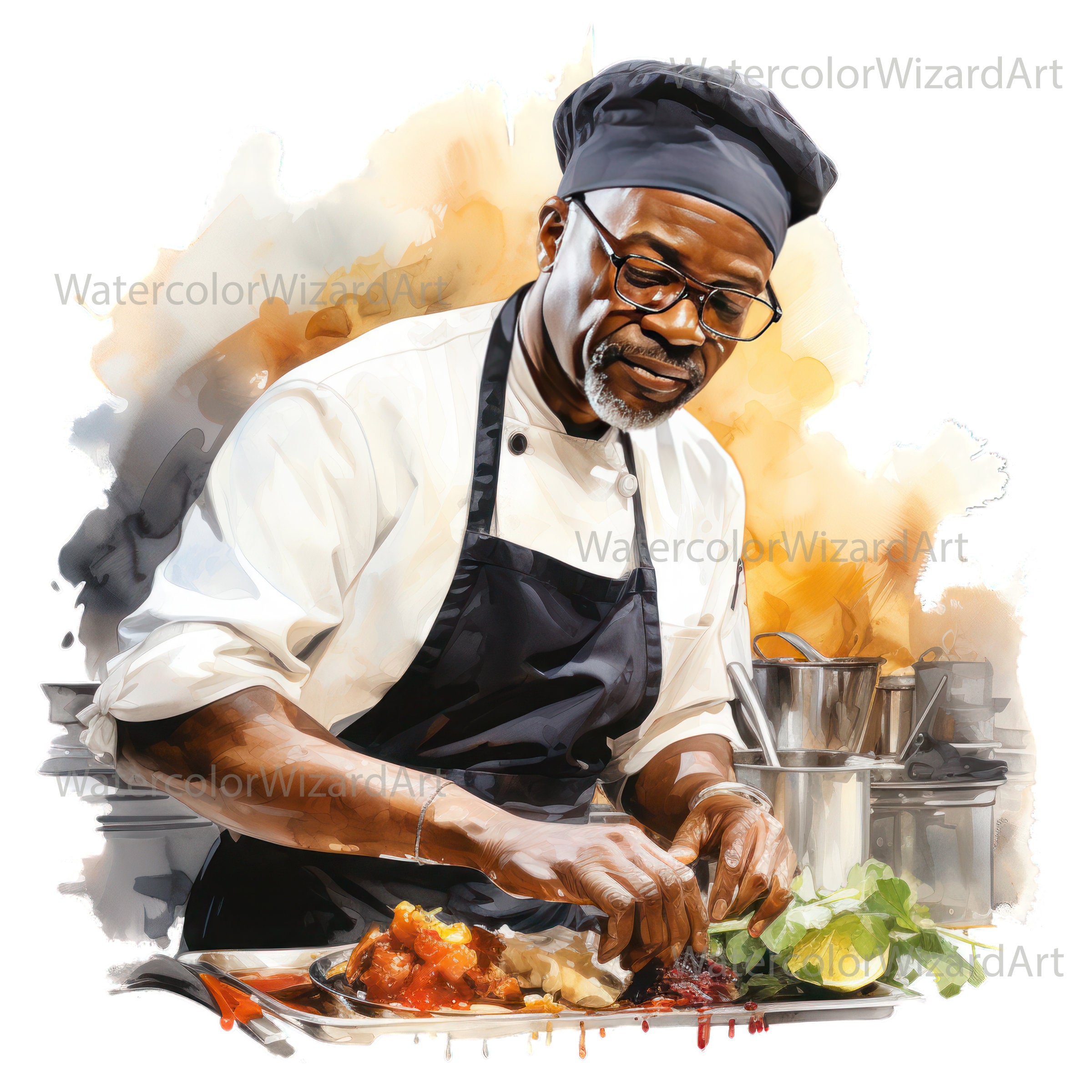 Watercolour Black Man Chef Clipart, African American Chef Png, Cooking ...