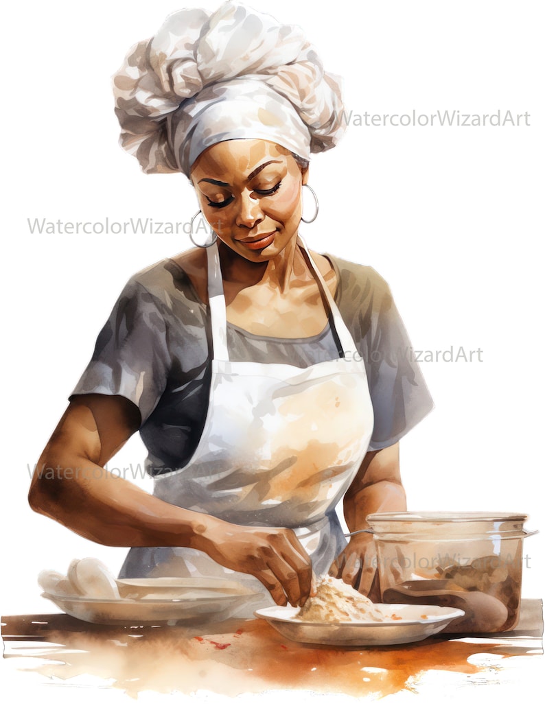 Watercolour Black Woman Pastry Chef Clipart, Afro Woman Bakery Chef Png ...