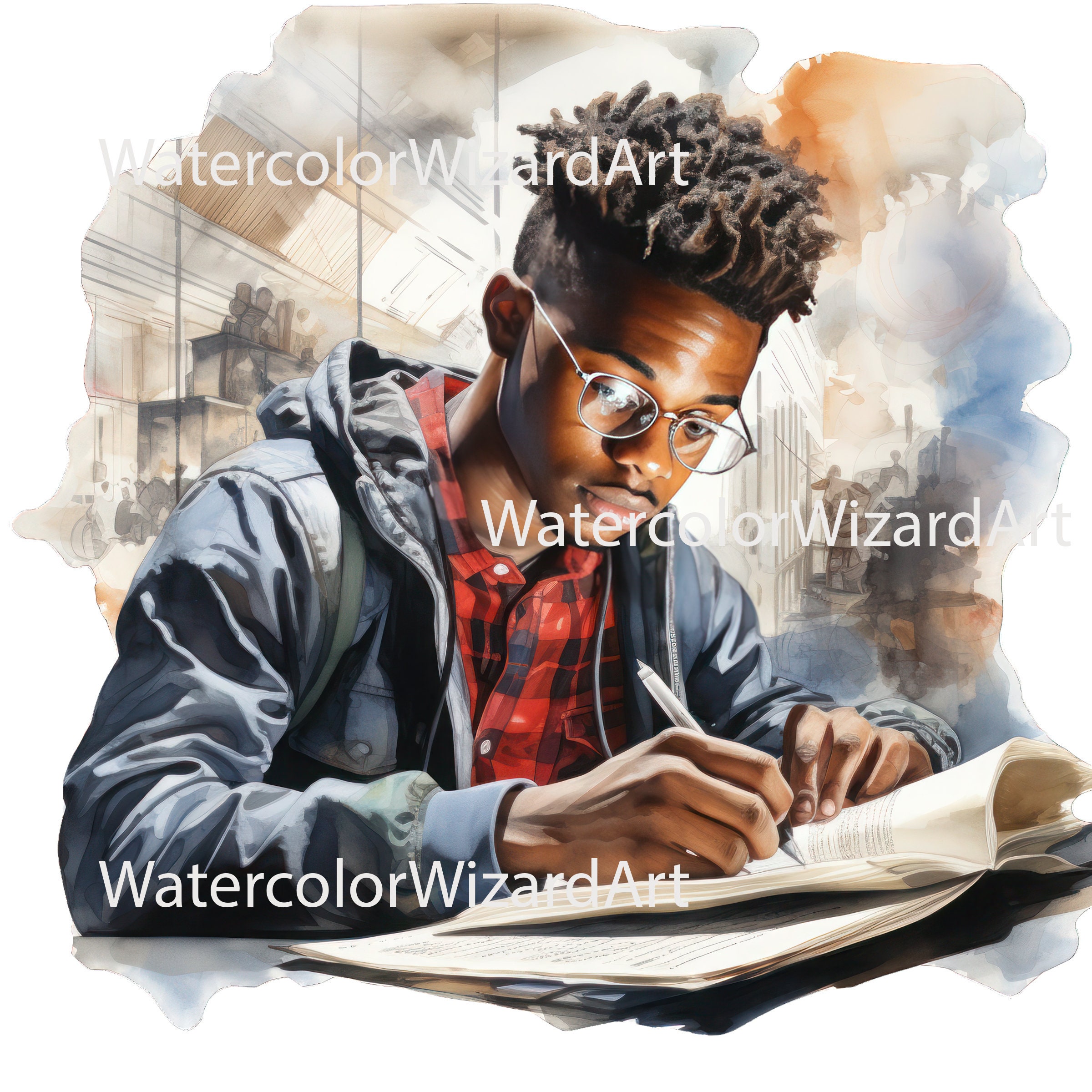 Watercolour Black Boy Student Clipart African American Man - Etsy