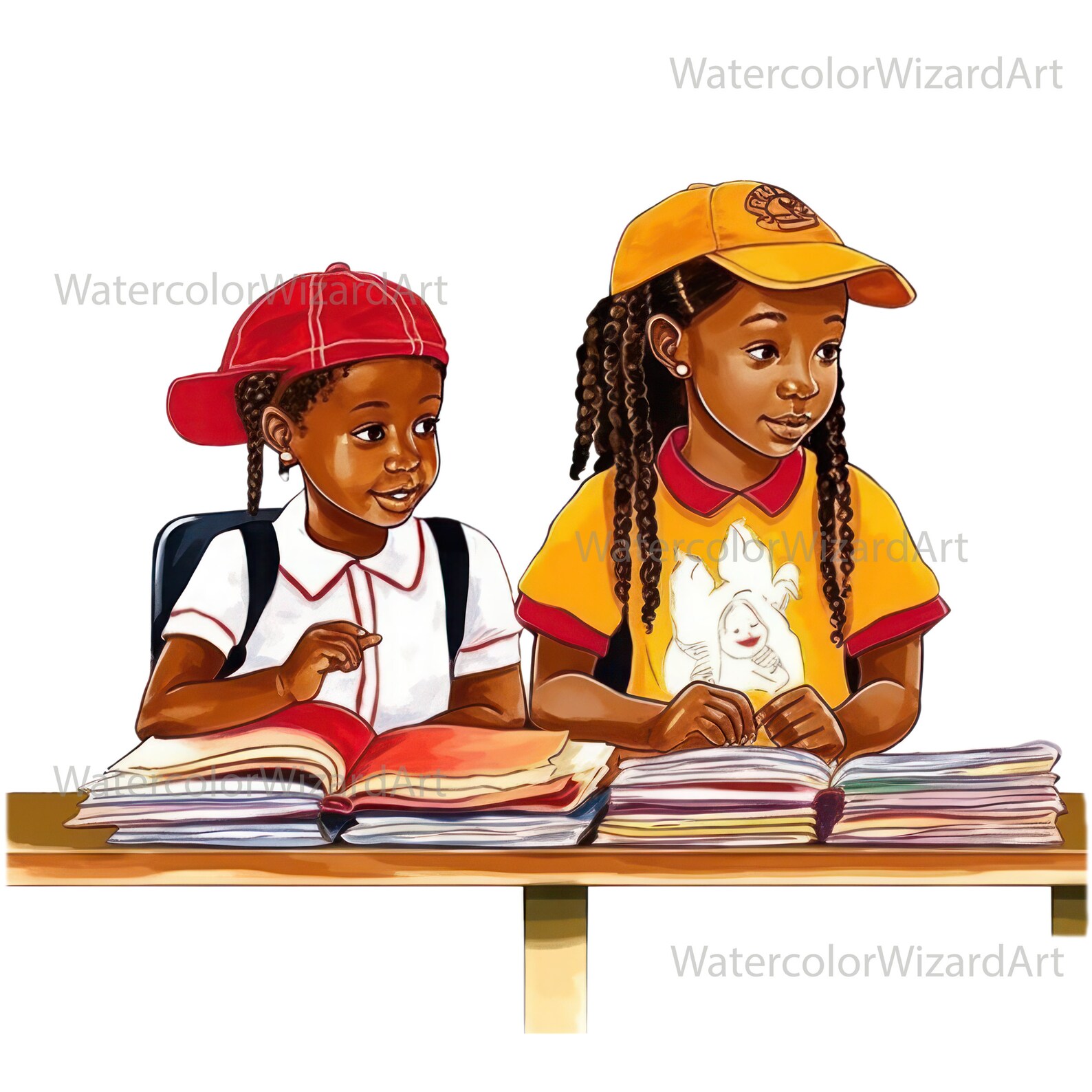 Watercolour African American Kids Clipart, Kids Back to School Png ...
