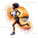 Watercolour Black Girl Running in the Sunset Clipart, Woman Sports ...