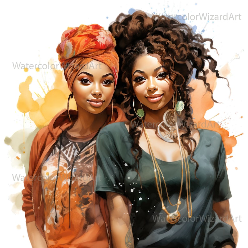 Watercolour Black Girls Best Friends Clipart, Best Female Friend Png ...