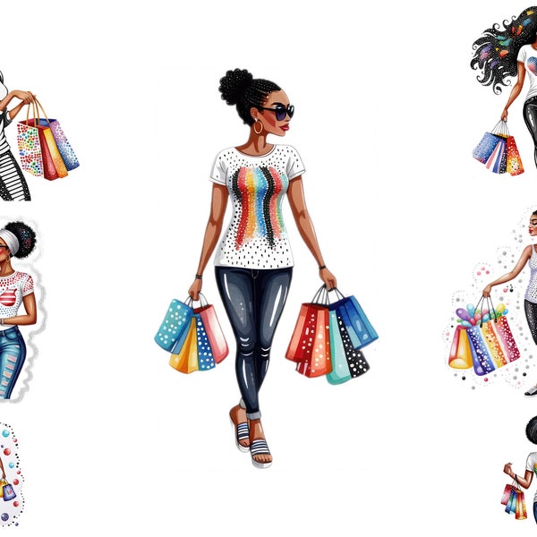 Black Woman Shopping Clipart - Etsy