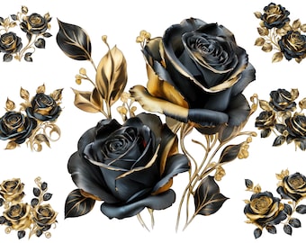 Watercolour Red Gold Roses Clipart, Cute Red Gold Roses Png, Flowers ...