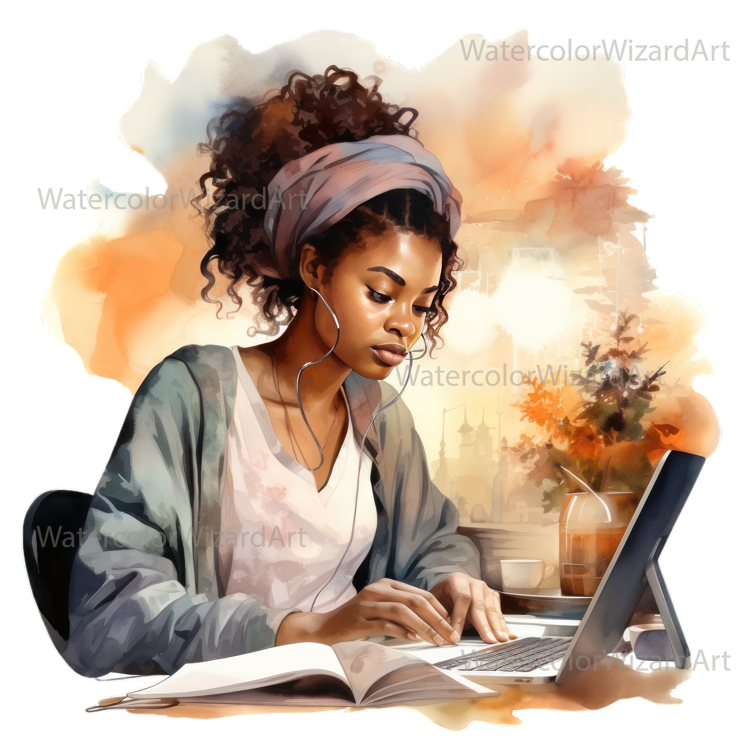 Watercolour Black Girl Student Clipart, Girl Writing, Reading Png ...