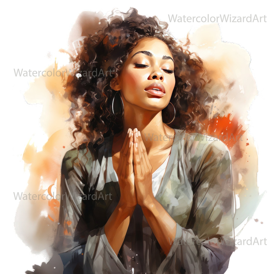 Watercolour Black Woman Praying, African American Woman Praying Clipart, Sublimation Png, Full ...