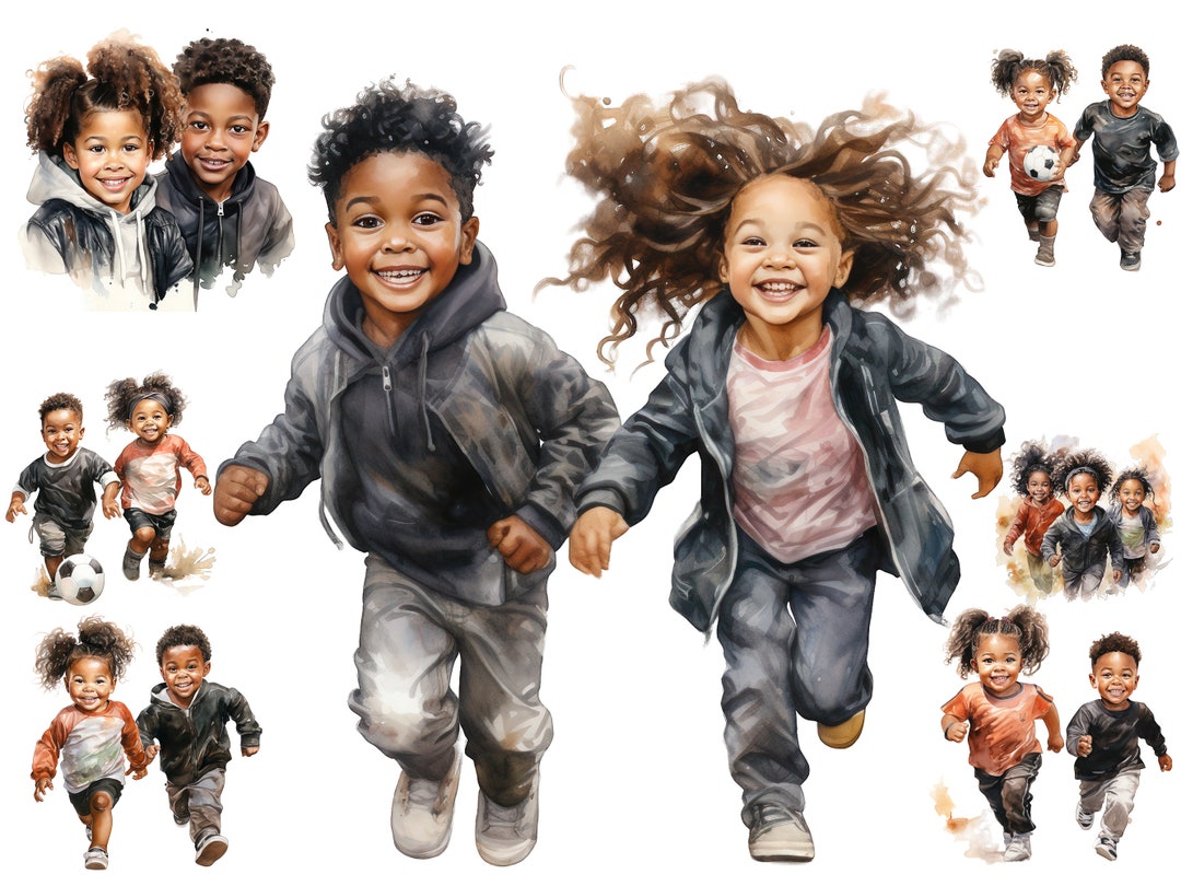 Watercolour Black Kids Clipart, Kids Playing Png, Children, Boy and ...