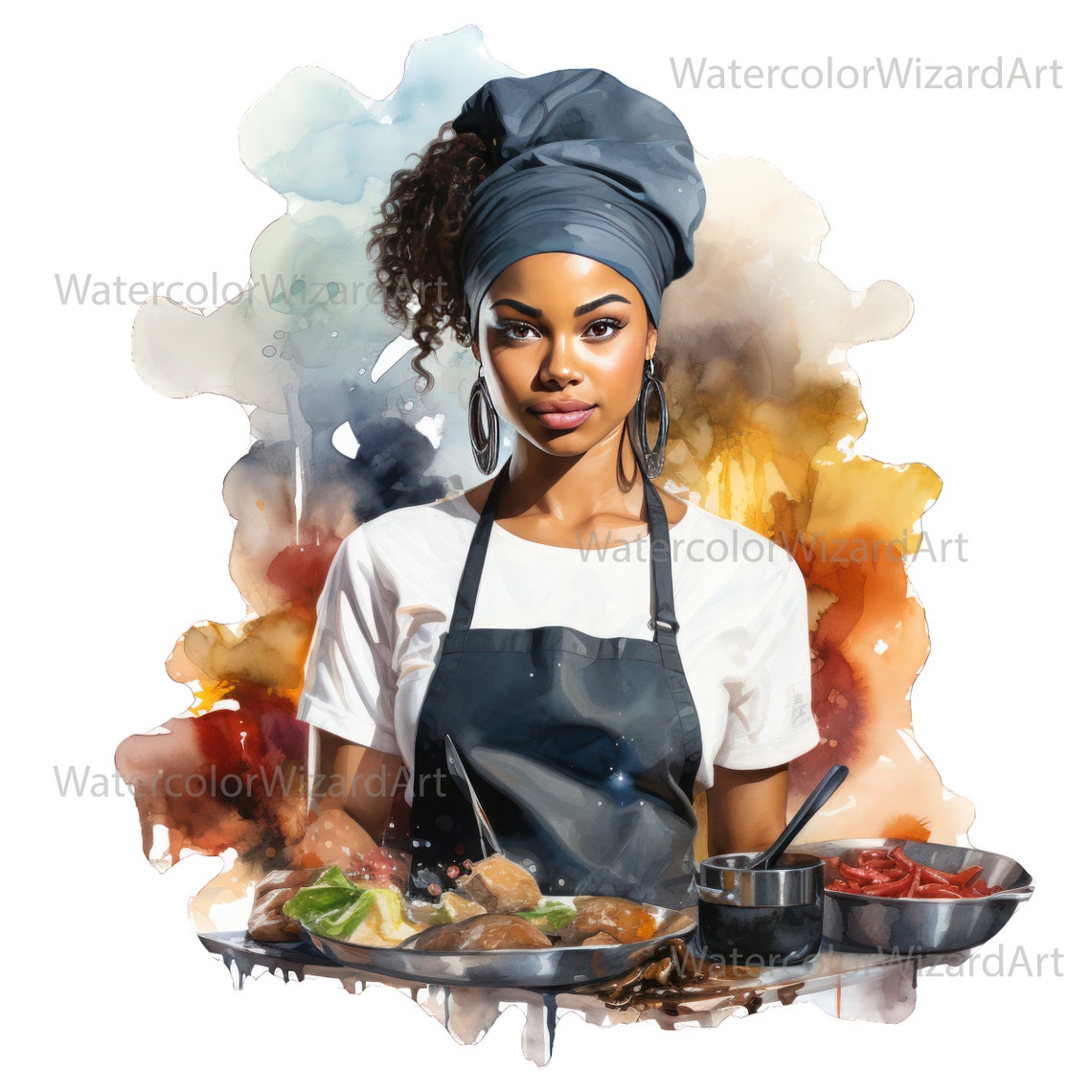 Watercolour Black Woman Chef Clipart African American Chef - Etsy