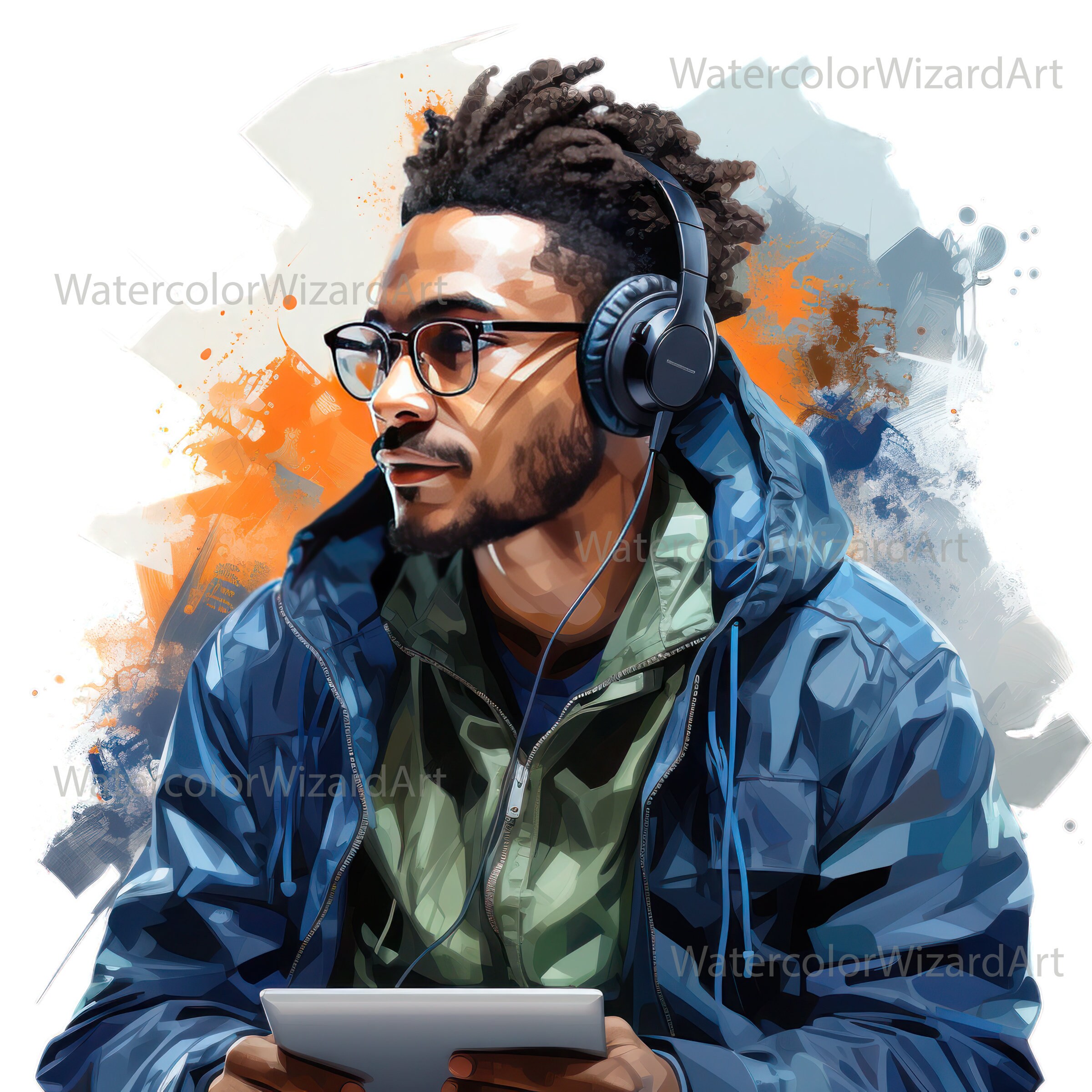 Watercolour Black Man With Laptop Clipart, African American Man Writer ...
