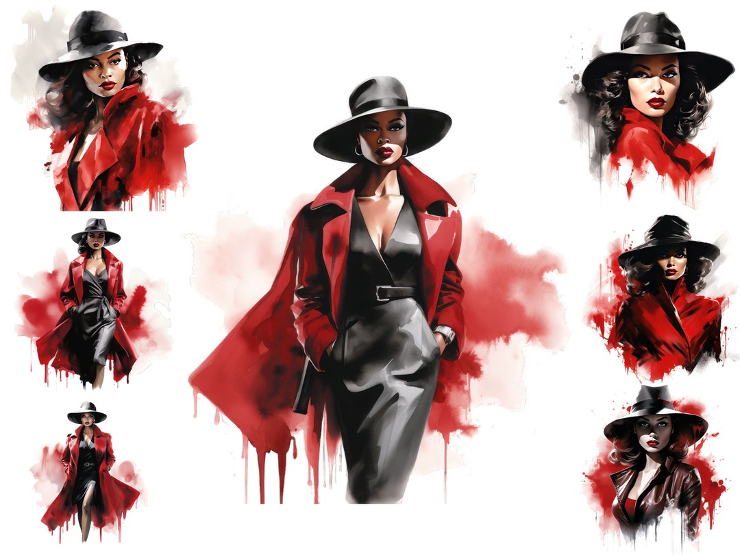 Watercolour Lady Boss in Red and Black Clipart, Black Business Woman ...