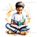 Watercolour Bookworm Black Boy Clipart,boy Books Clipart, Book Lover ...