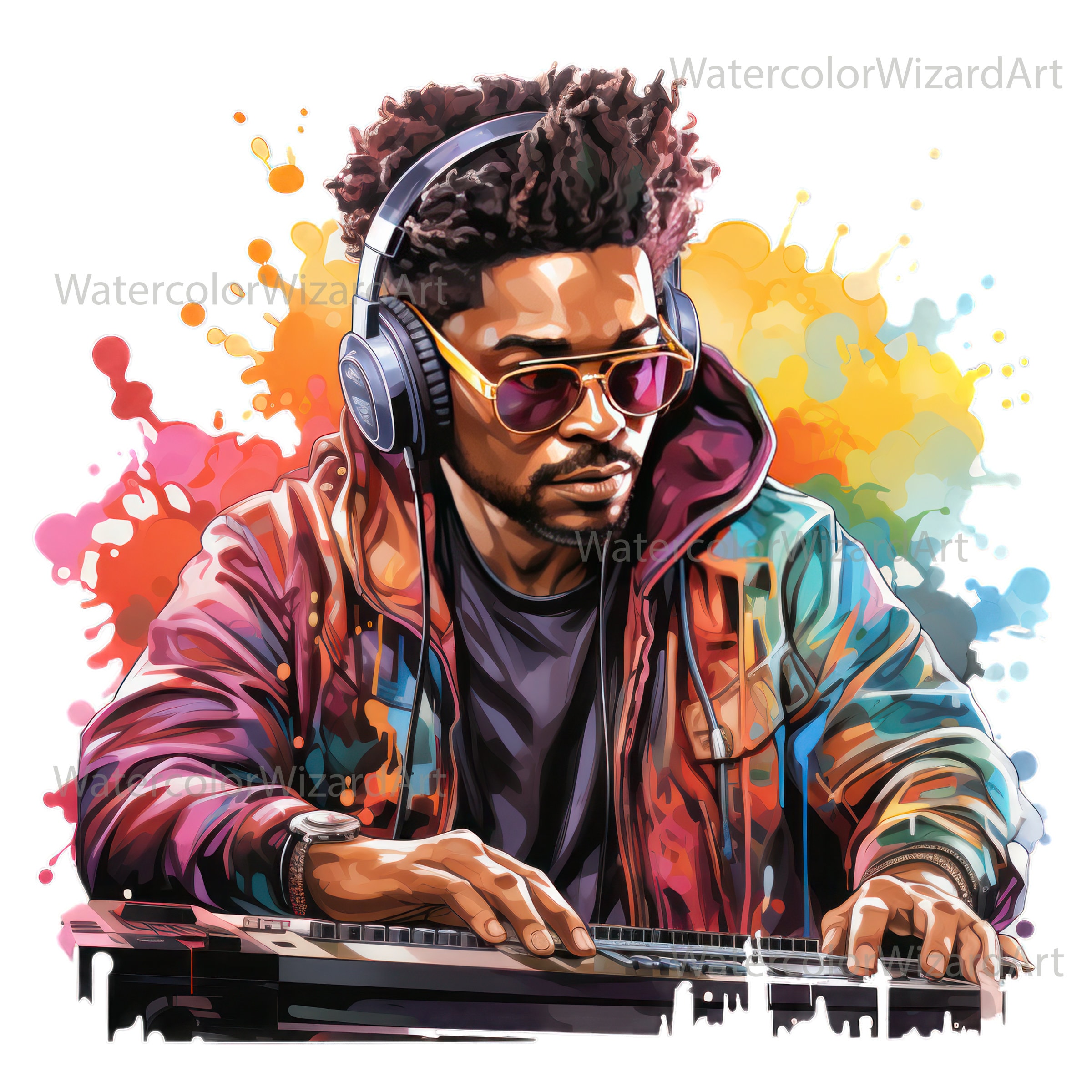 Watercolour Black Man DJ Clipart, African American Male DJ Png, Full ...