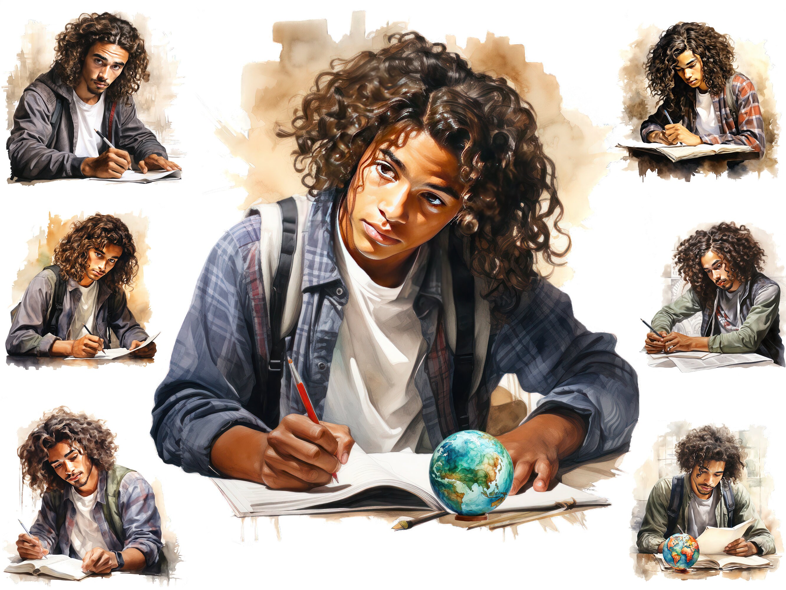 Watercolour Hispanic Boy Student Clipart, Latin Student Clipart Png ...