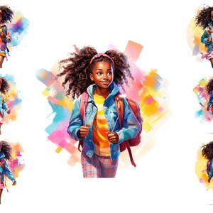 Watercolour African American School Girl Clipart, Black Girl Back to ...