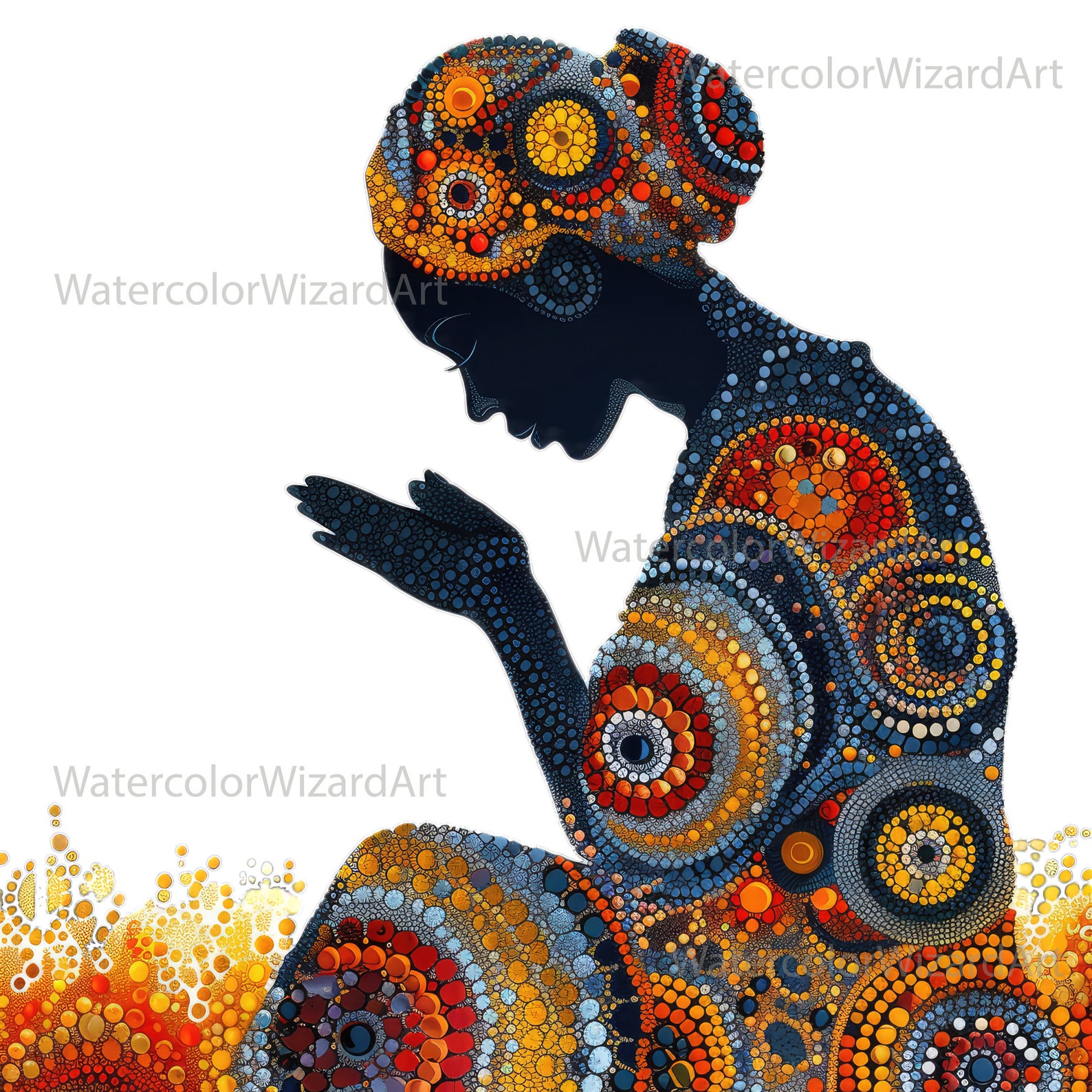 Watercolour Black Woman Praying, African American Woman Praying Clipart, Meditation Png, Full ...