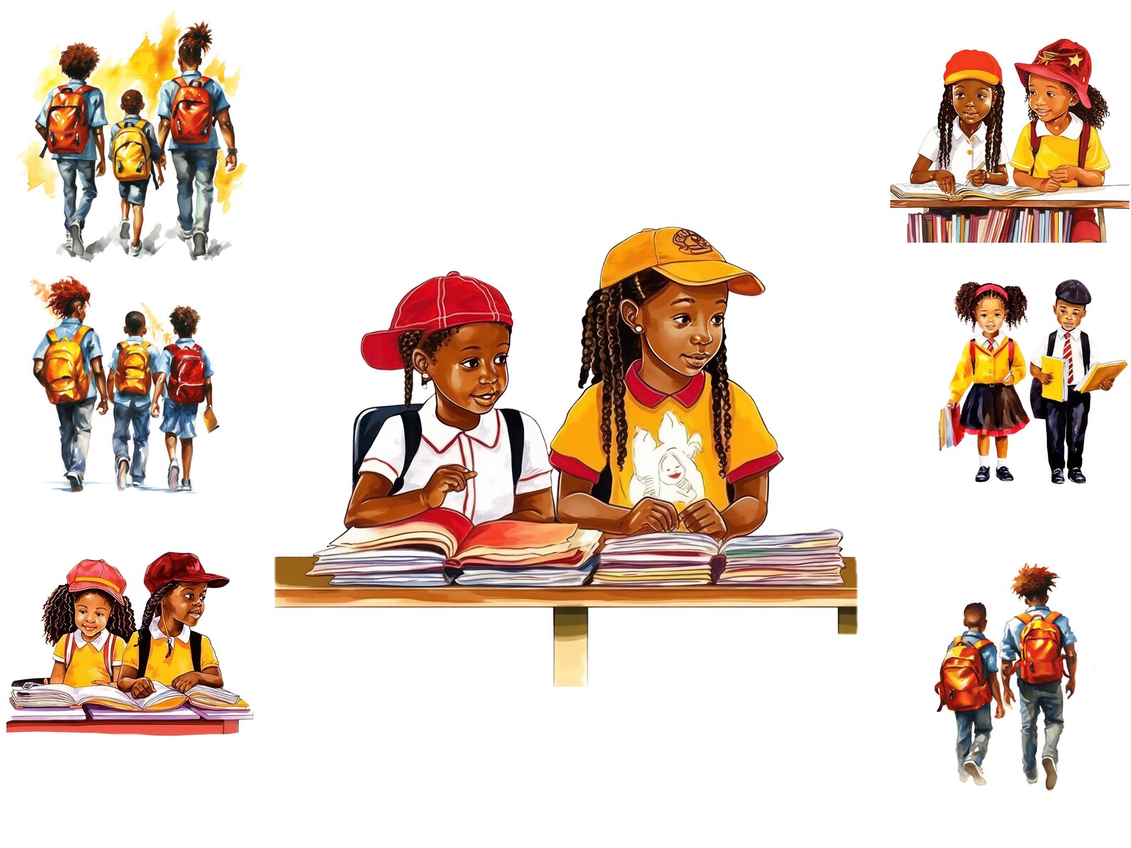 Watercolour African American Kids Clipart, Kids Back to School Png ...