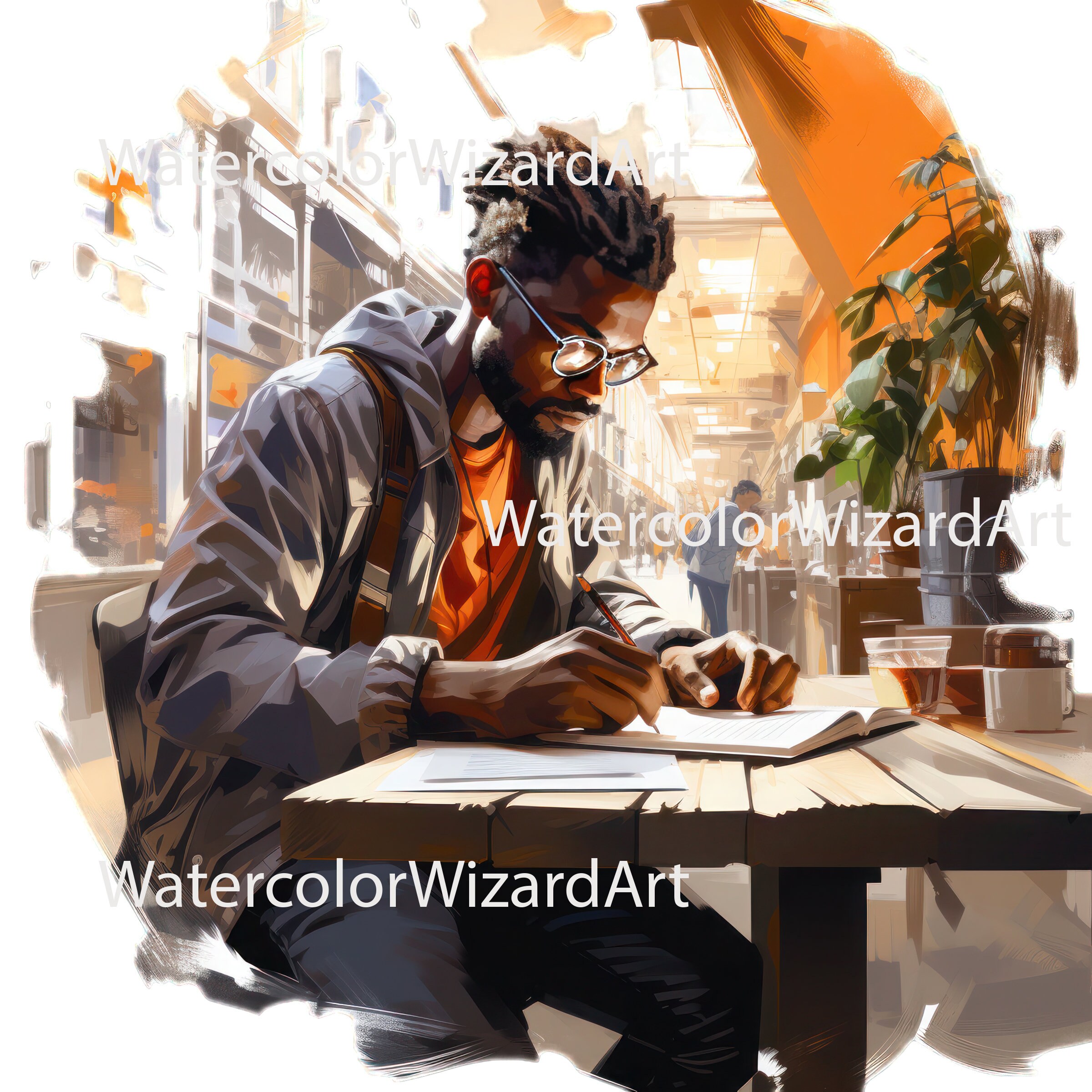 Watercolour Black Man Clipart African American Man Writer - Etsy