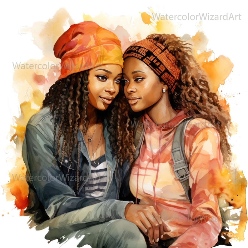 Watercolour Black Girls Best Friends Clipart, Best Female Friend Png ...