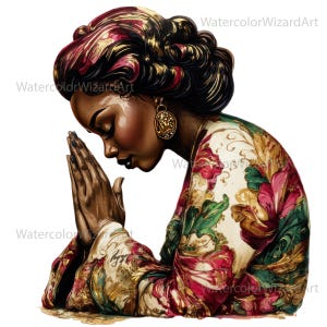 Watercolour Black Woman Praying, African American Woman Praying Clipart, Meditation Png ...