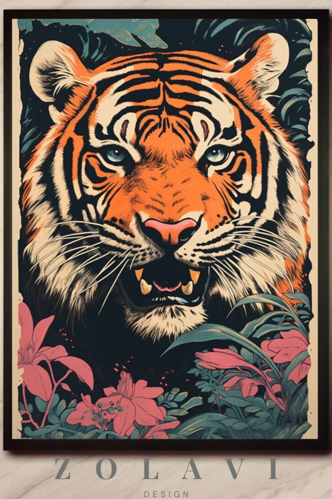 Tiger | Risograph Printing Technique | Jungle | Vintage Flair | 80s - Etsy