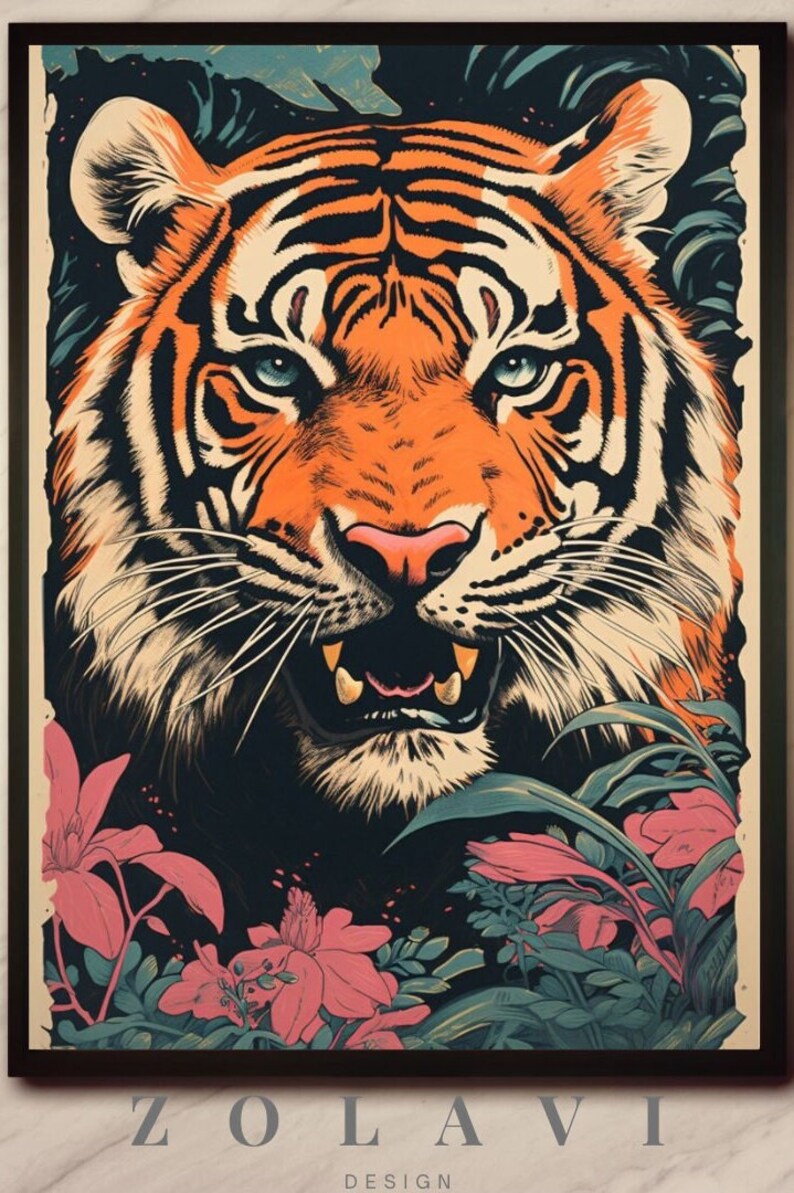 Tiger | Risograph Printing Technique | Jungle | Vintage Flair | 80s - Etsy